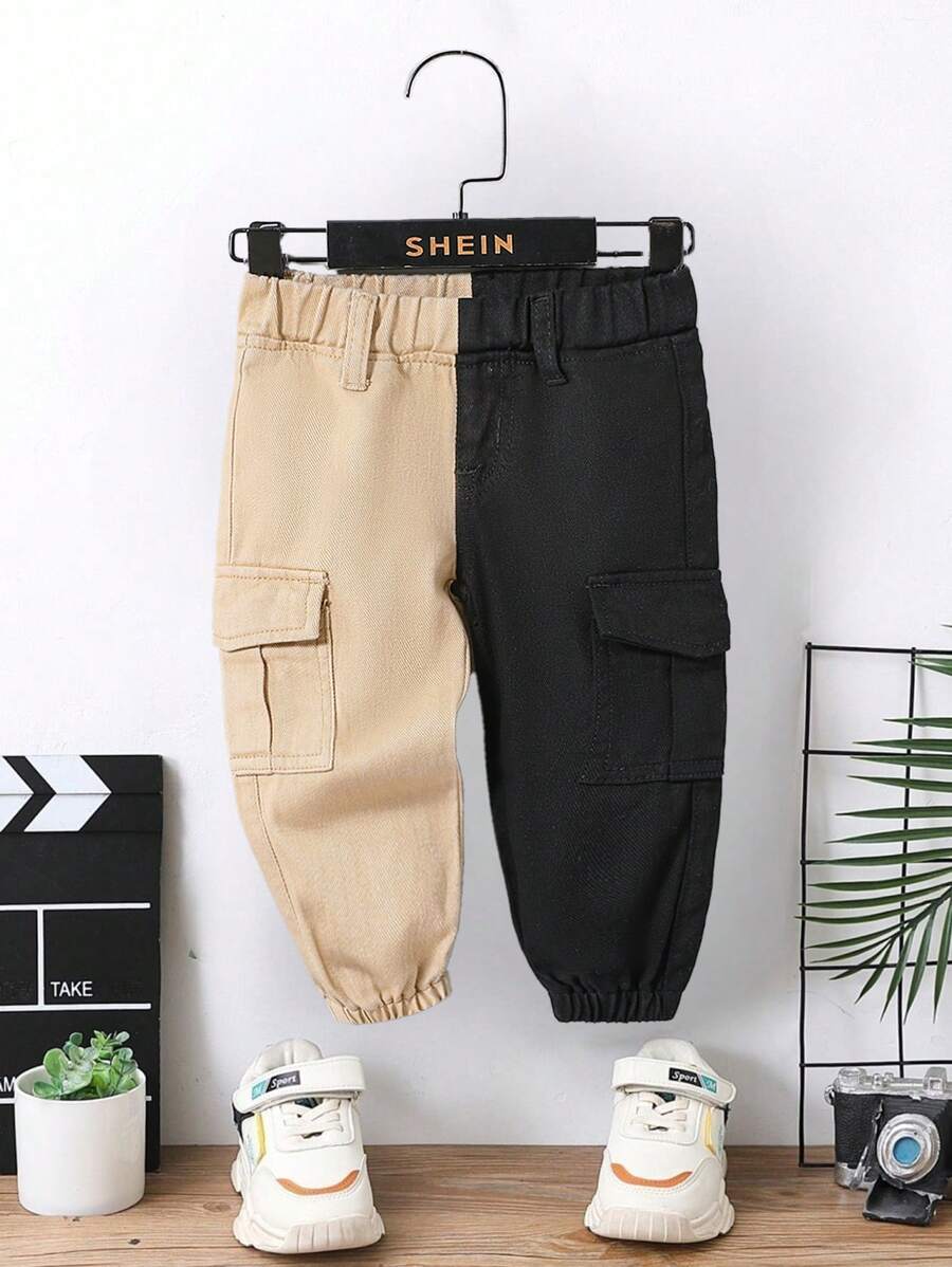 SHEIN Baby Boy Spring Summer Color-Block Washed Flap Pocket Denim Cargo ...