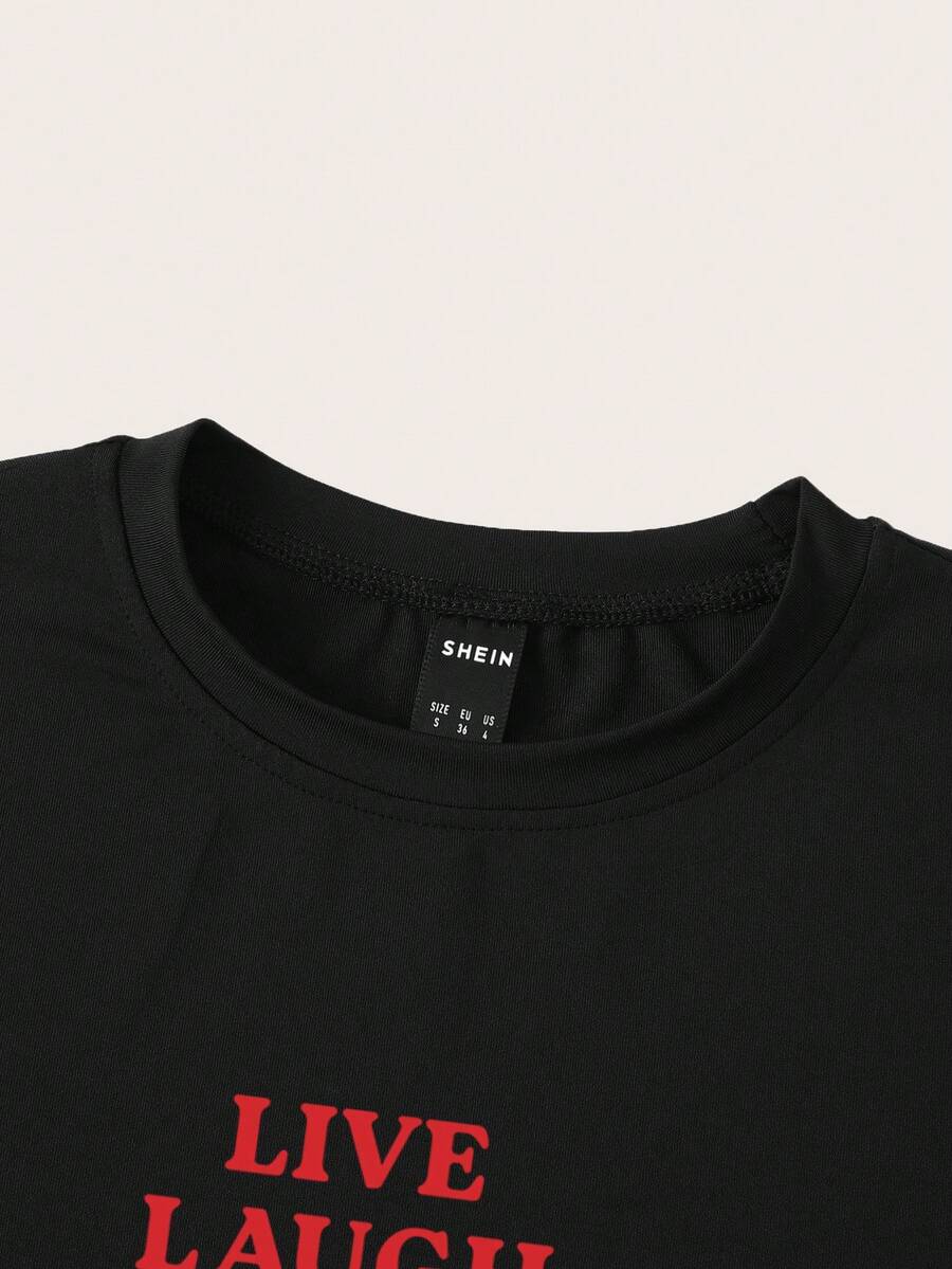 SHEIN EZwear Summer Leisure Logo Printed Slim Fit Cropped T-Shirt LIVE ...
