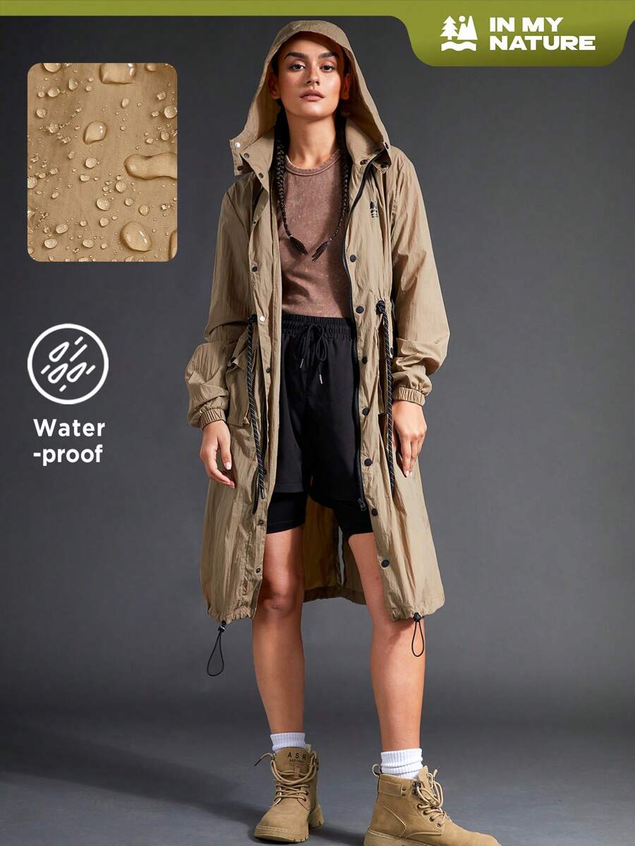 SHEIN In My Nature City Outdoor Water Resistant Hooded Long Work Jacket ...
