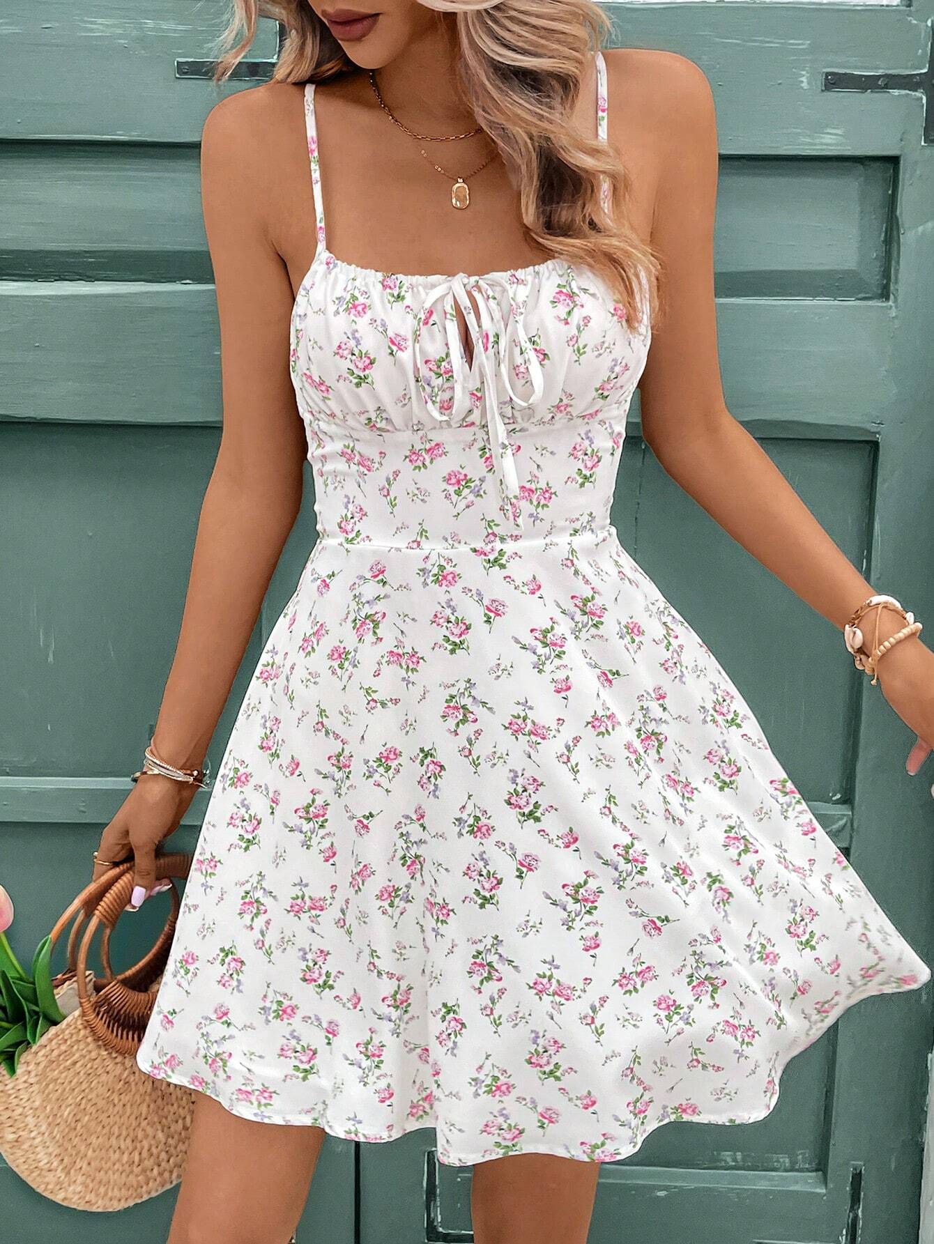 SHEIN Frenchy Women Floral Print Spaghetti Strap Dress, Cottagecore ...