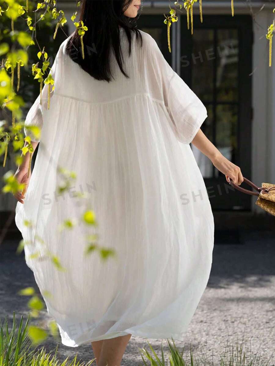 SHEIN Privé Women's French Casual Island Vacation Cotton-Like Ultra ...