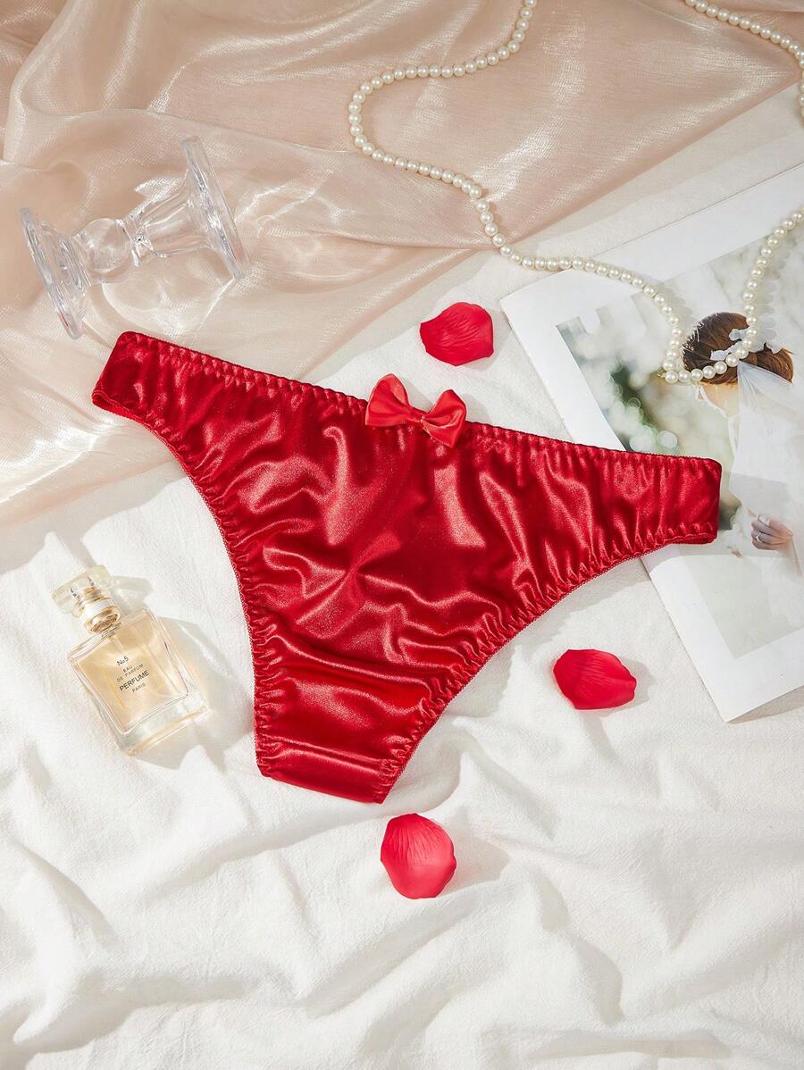 Elastic Spandex Bow Detail Decorated Triangle Briefs With Shiny Fabric ...