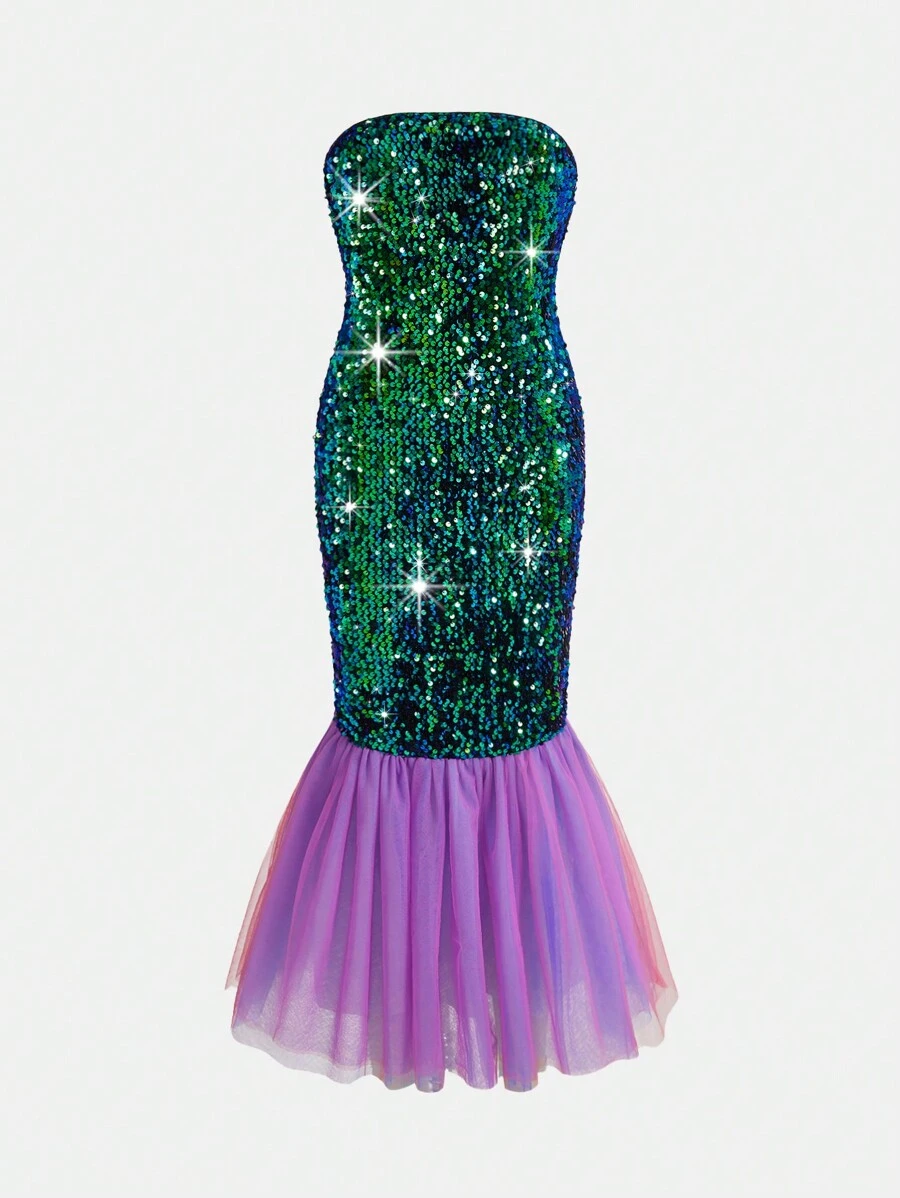 SHEIN Tween Girl Sweet & Cute Spring/Summer Strapless Mermaid Dress ...
