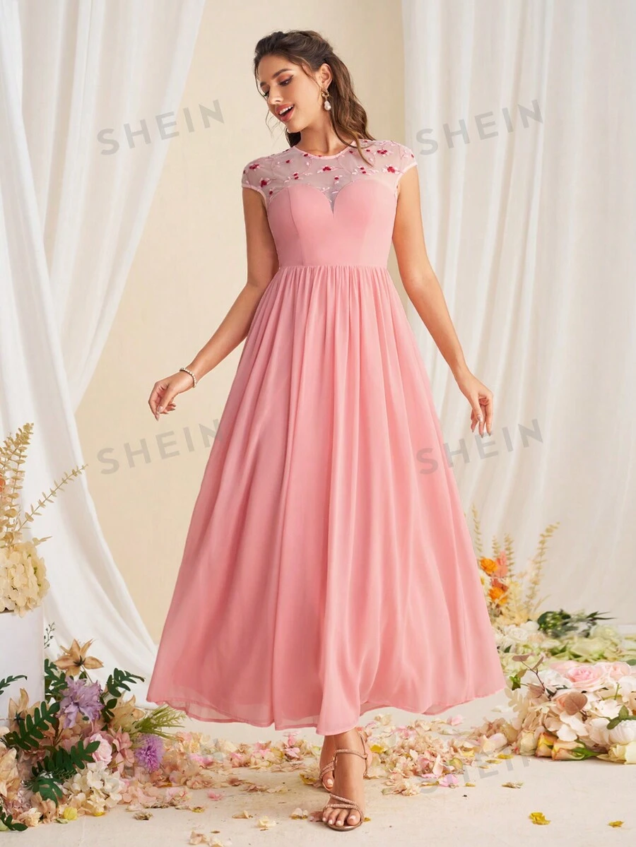 SHEIN Belle Mujeres Vestido elegante de dama de honor de gasa bordada ...