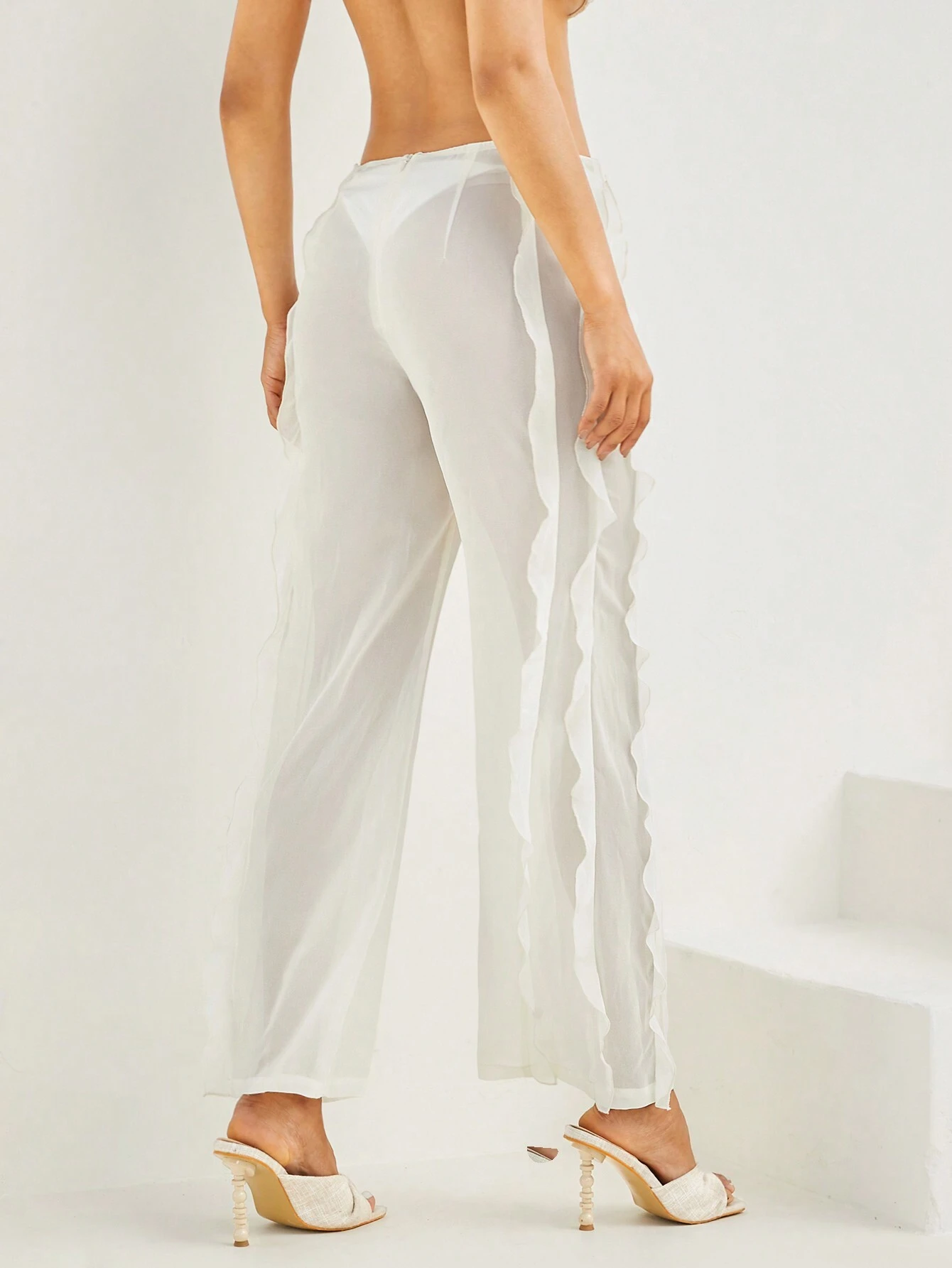 SHEIN Haute Ruffle Side Drawstring Detail Summer Beach Sheer Pants ...