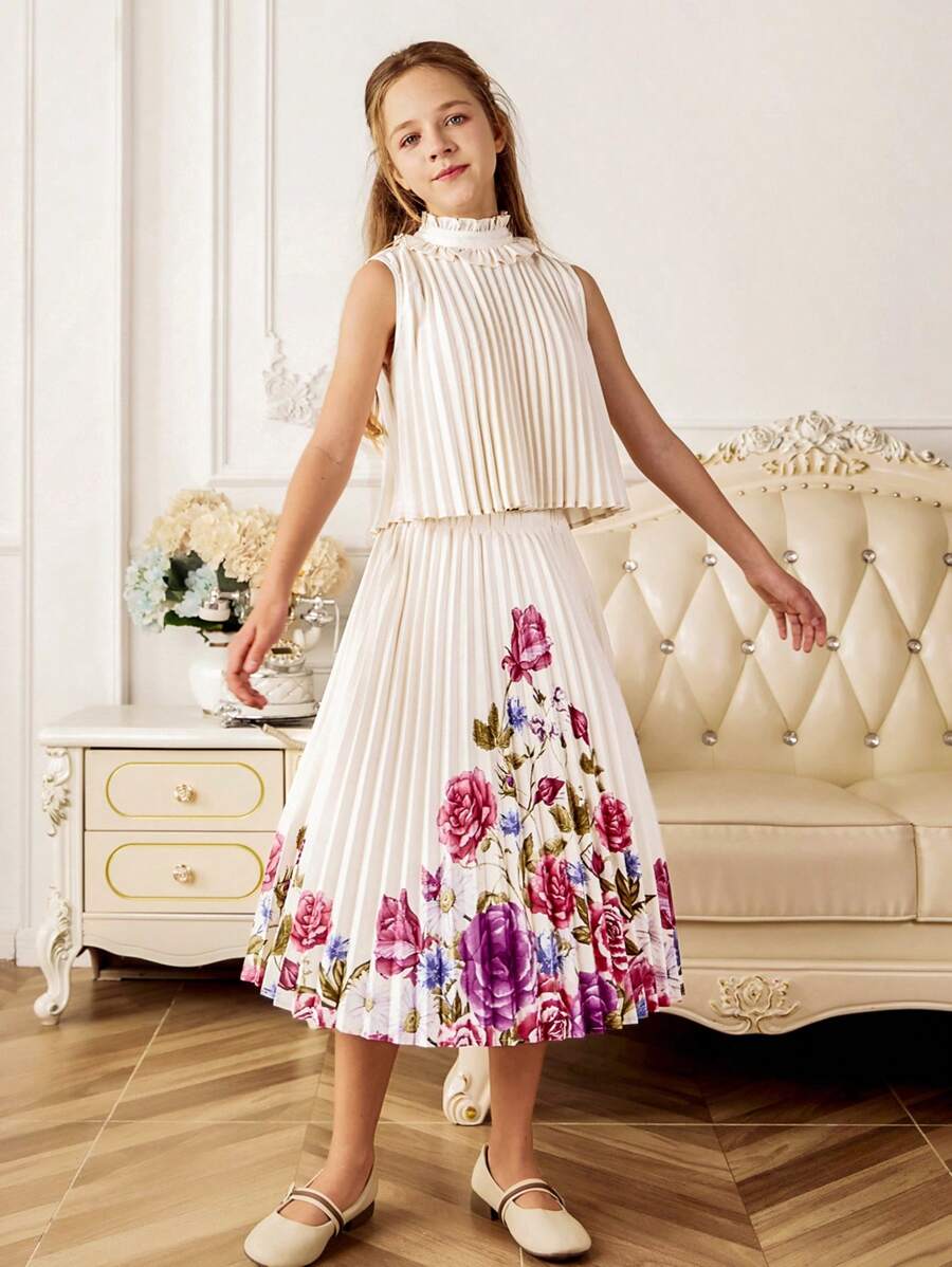 SHEIN DRMZ Tween Girl Tween Girl Cute Ruffle Flower Pattern Shirt And ...