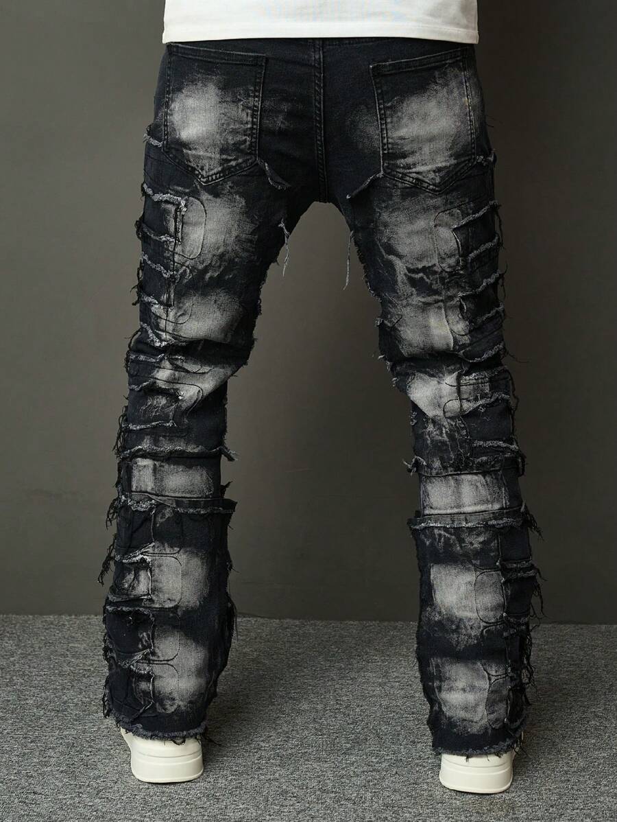 SHEIN Teen Boy Fashion Casual Design Sense Wash Water Black Denim With ...