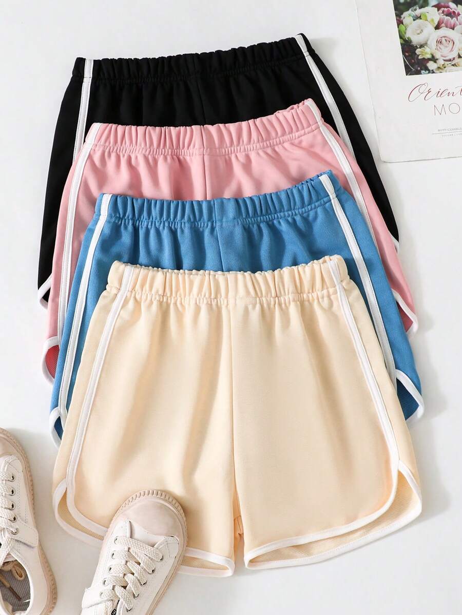 SHEIN Tween Girl Casual Sports Style Simple Color Block Multiple Shorts ...