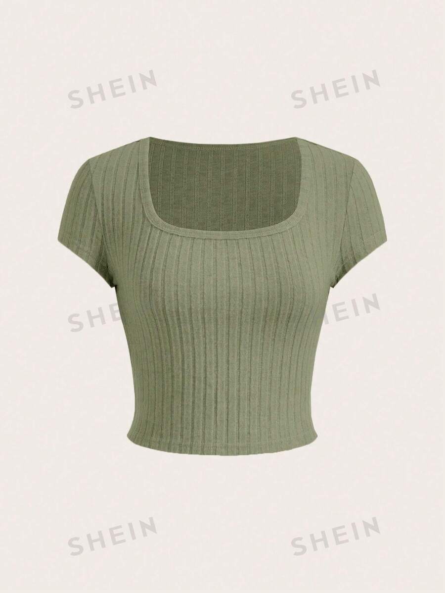 SHEIN EZwear Short Sleeve T-Shirt With Brushed Fabric And Pitted ...