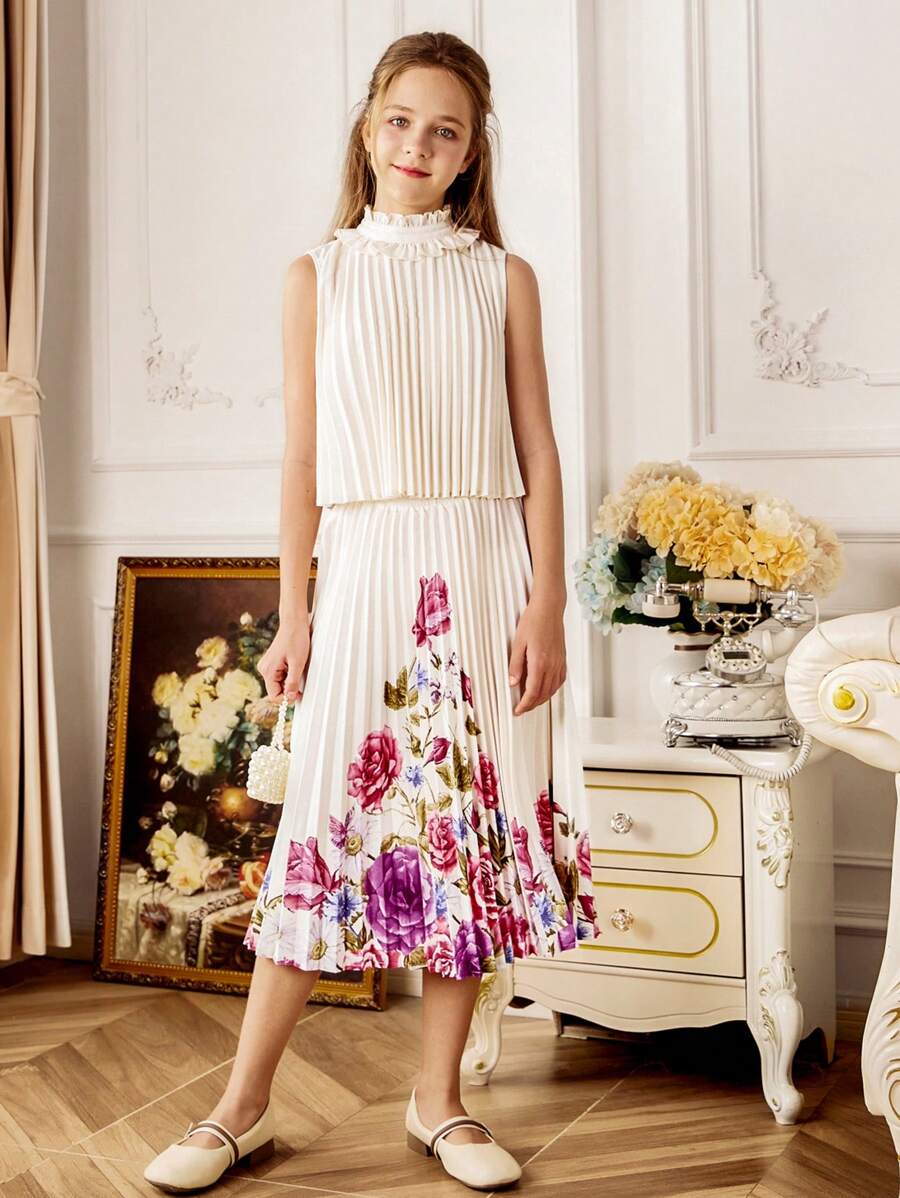 SHEIN DRMZ Tween Girl Tween Girl Cute Ruffle Flower Pattern Shirt And ...