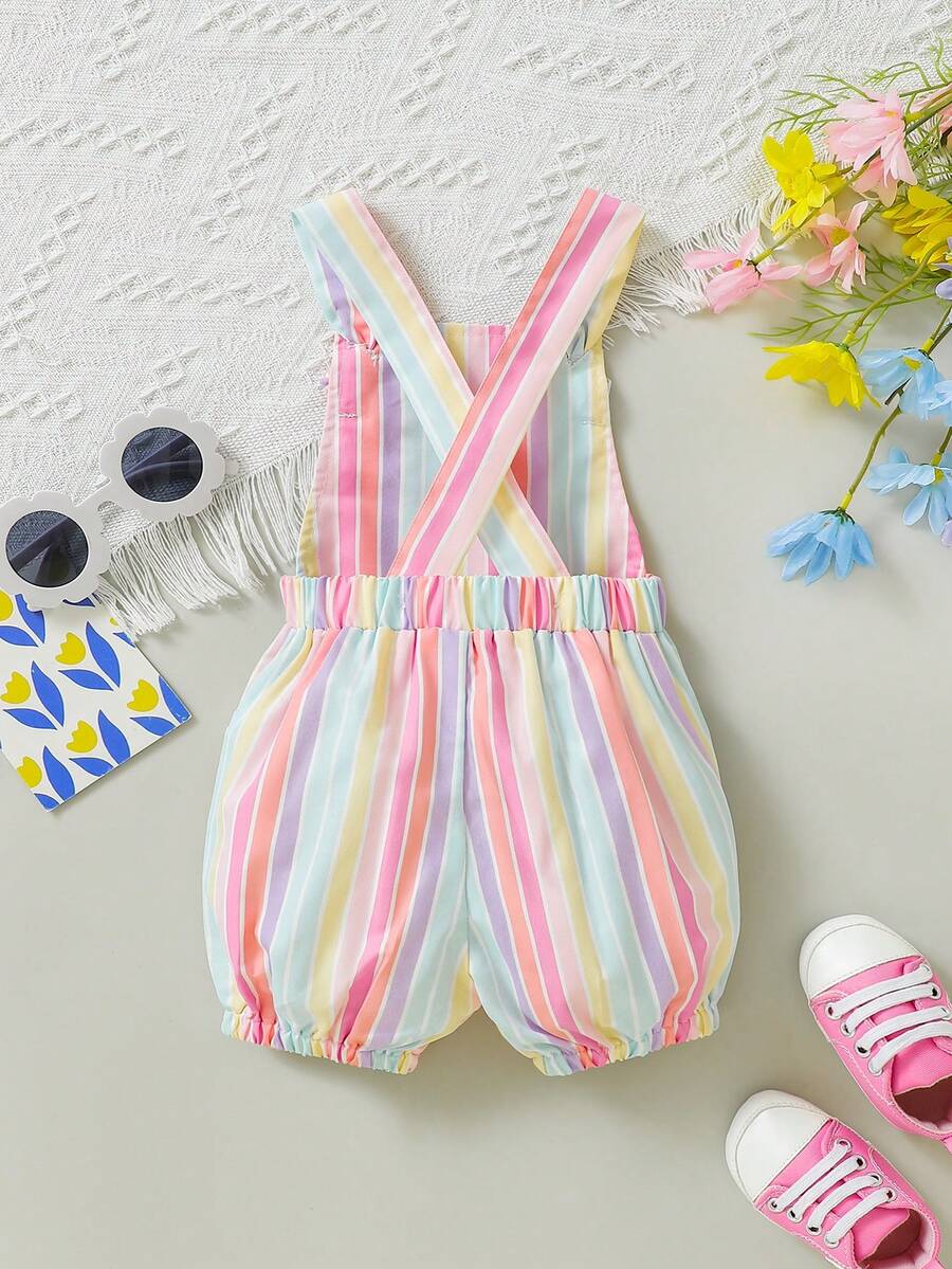 SHEIN Baby Girl Casual Striped Dopamine Romper With Bow Design For ...