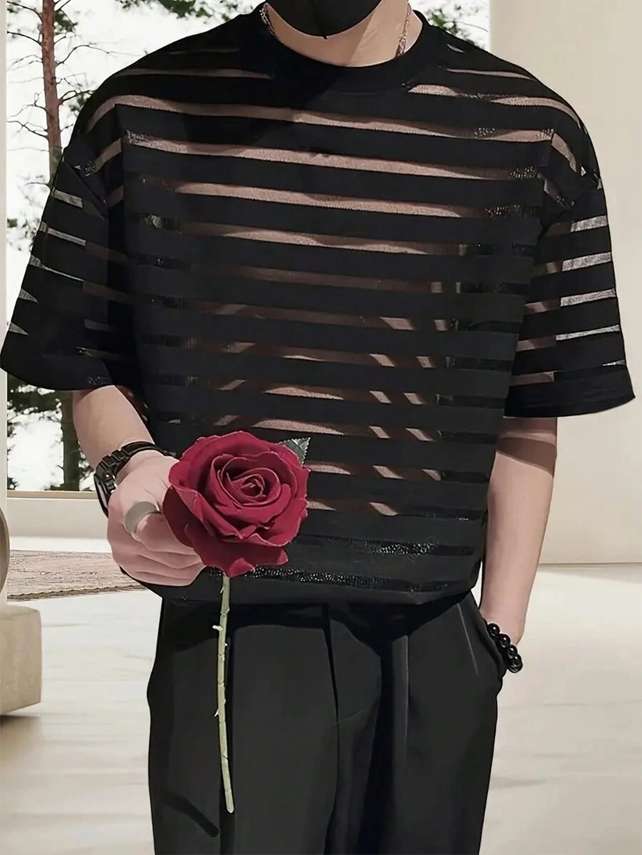 Manfinity Dauomo Men Mesh Splicing Round Neck Casual Short Sleeve T ...