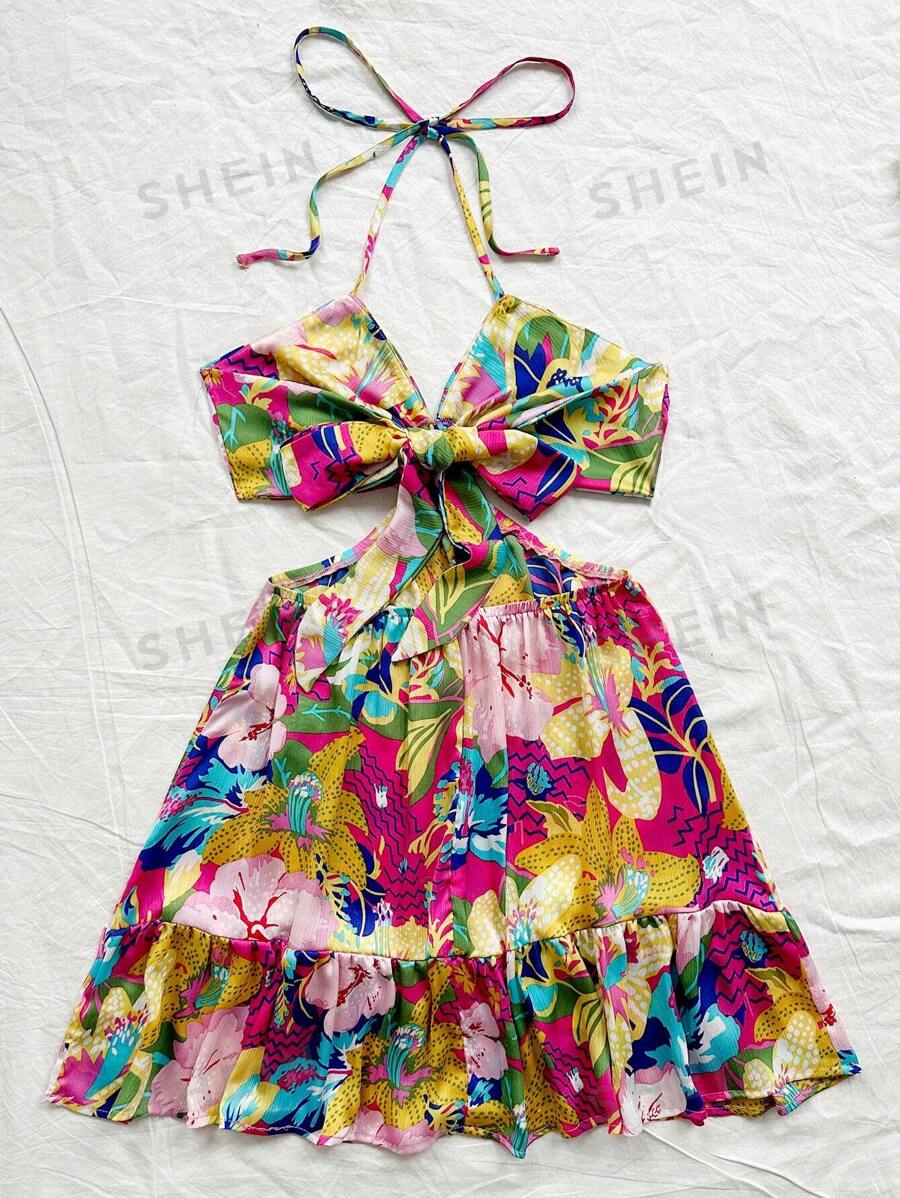 Shein Wywh Wywh Vacation Women Short Tropical Beach Halter Strap With