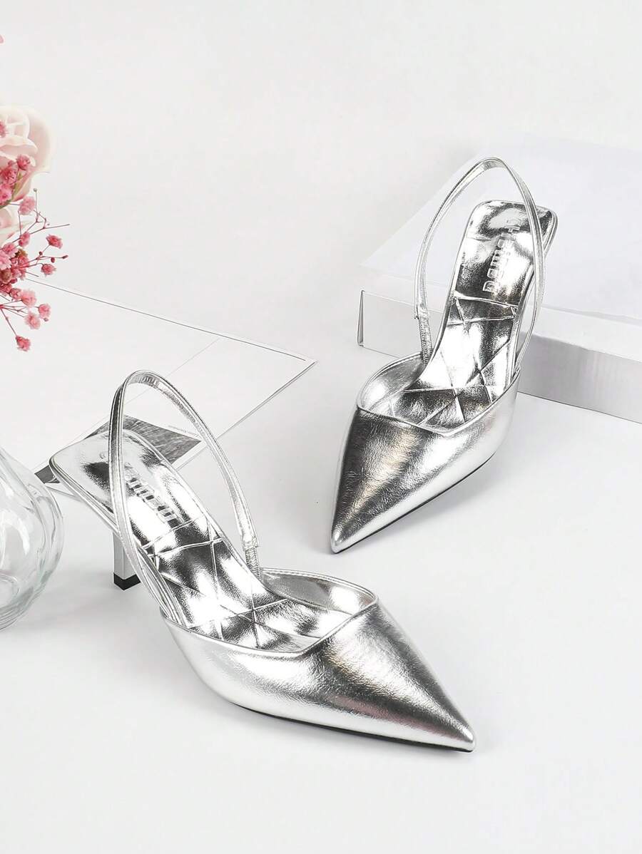 Women Silver High Heel Mary Jane Pumps With Kitten Heels, Wedding Shoes ...