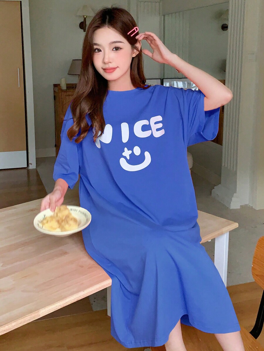 DAZY Vestido holgado de manga corta con cuello redondo y diseño con ...