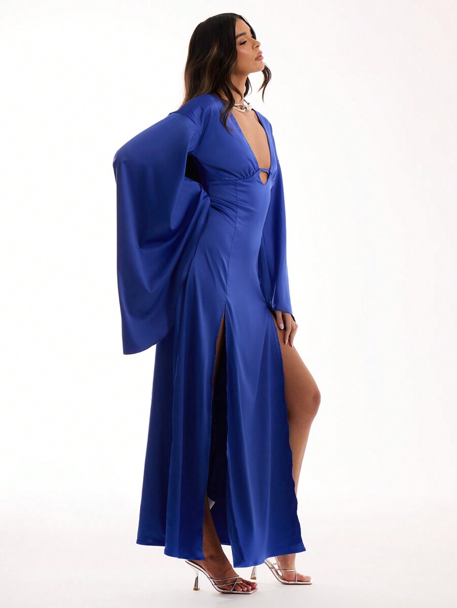 MUSERA Premium Satin Extreme Flare Sleeve Maxi Dress Elegant Spring Summer Vacation Beach ...