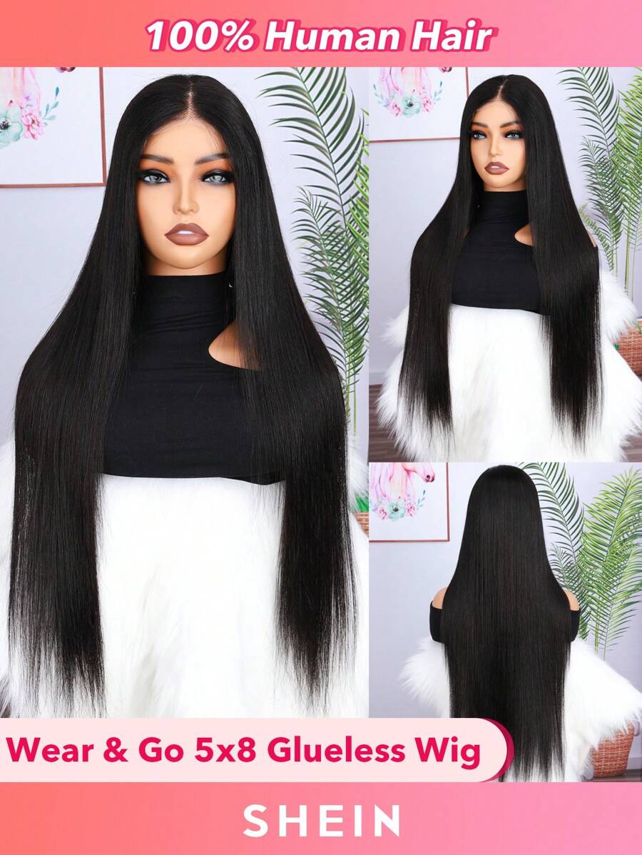 5x8 Wear And Go Glueless Wigs Straight Lace Front Human Hair Wig Pre ...