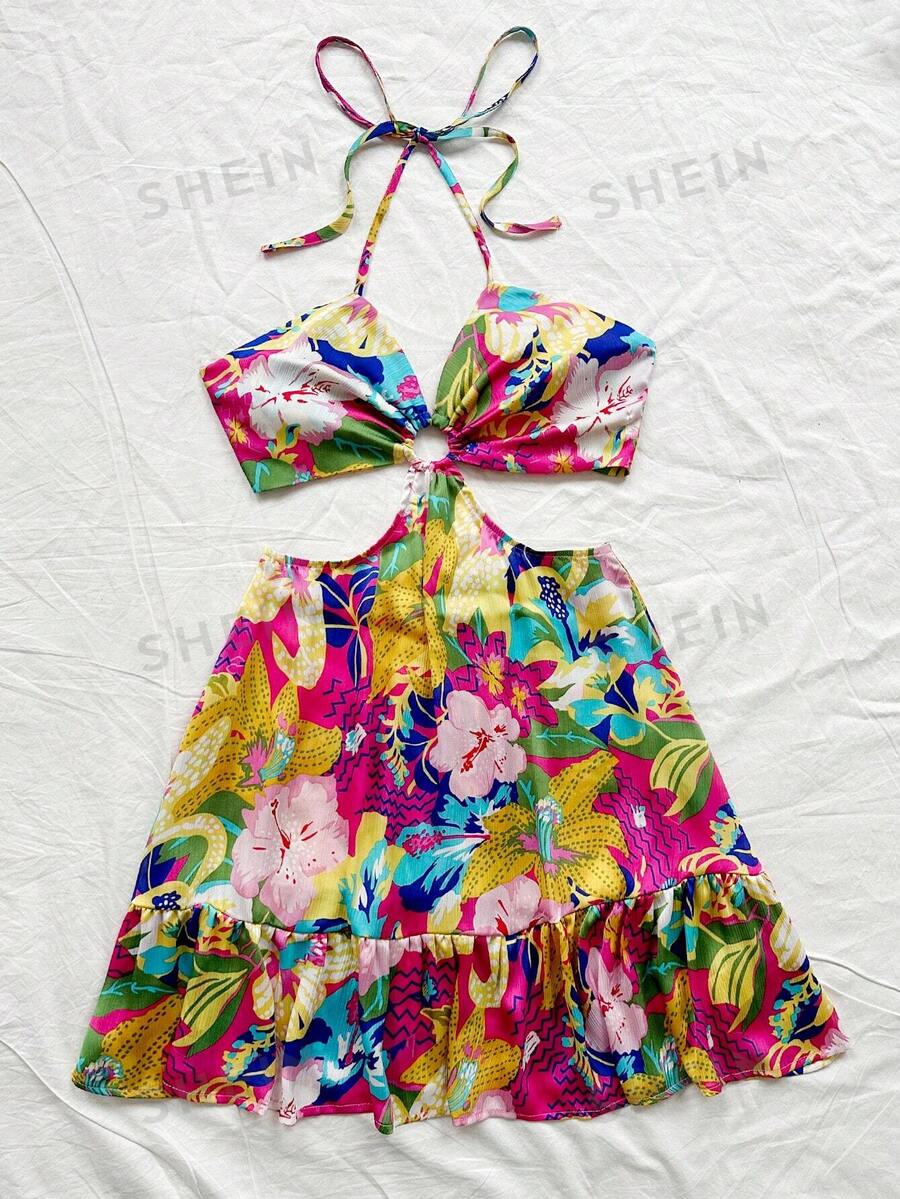 SHEIN WYWH WYWH Vacation Women Short Tropical Beach Halter Strap With ...