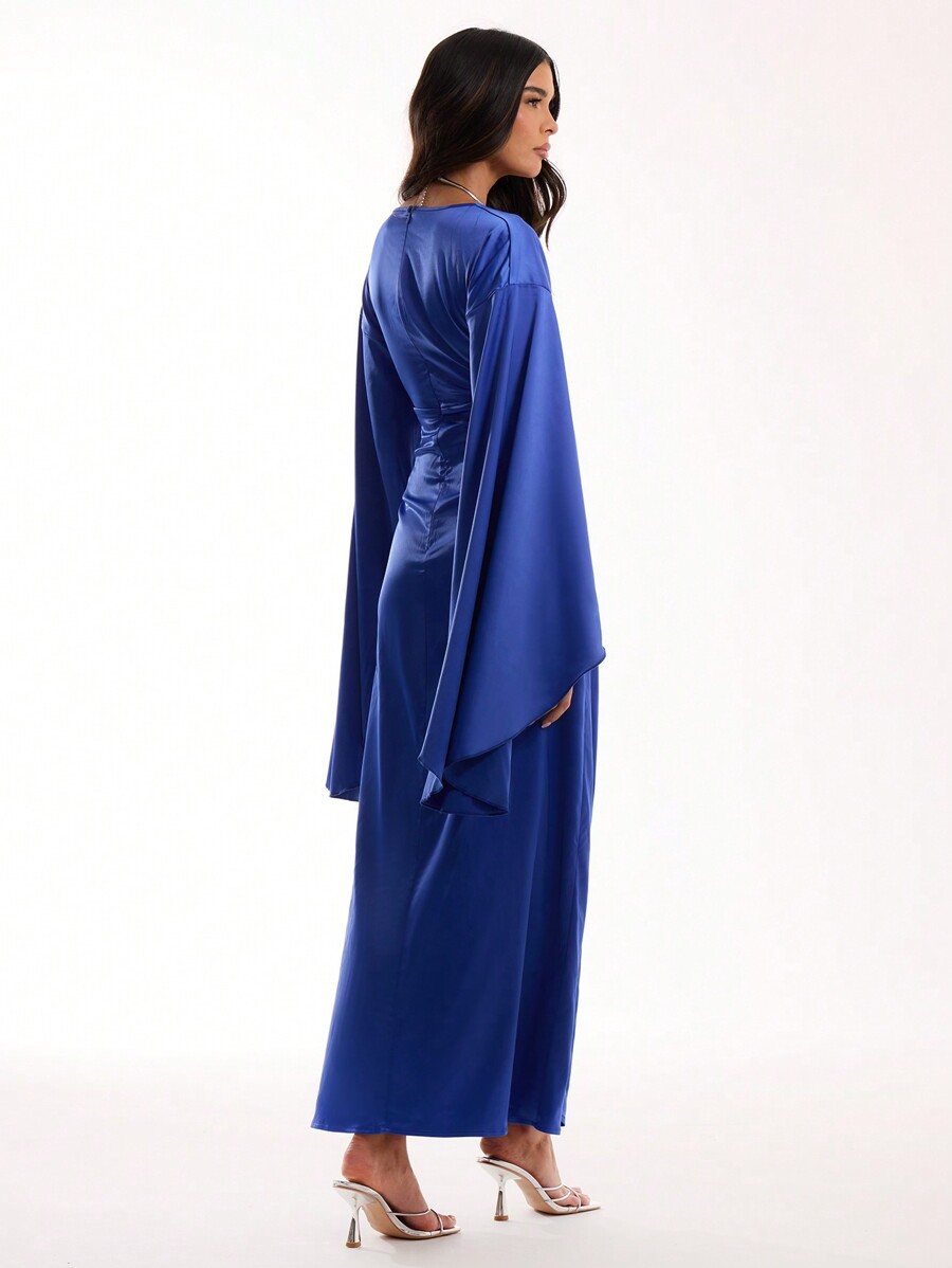 MUSERA Robe maxi à manches évasées premium en satin, élégante pour le ...