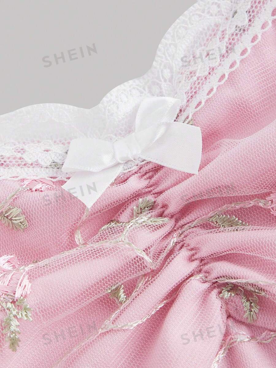 SHEIN MOD Vestido Cor-de-Rosa de Verão com Bordado, Renda e Design de ...