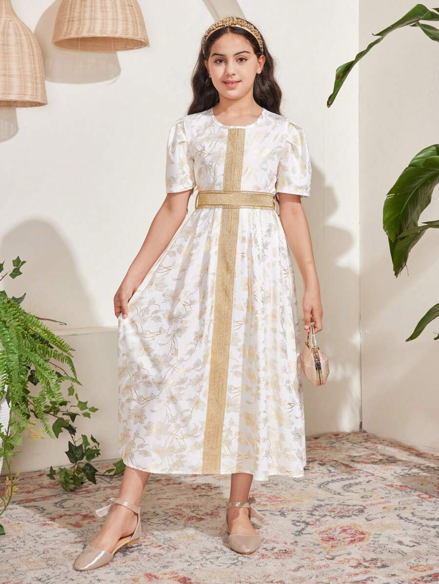 SHEIN Vestido metalizado para niña preadolescente con patrón floral ...