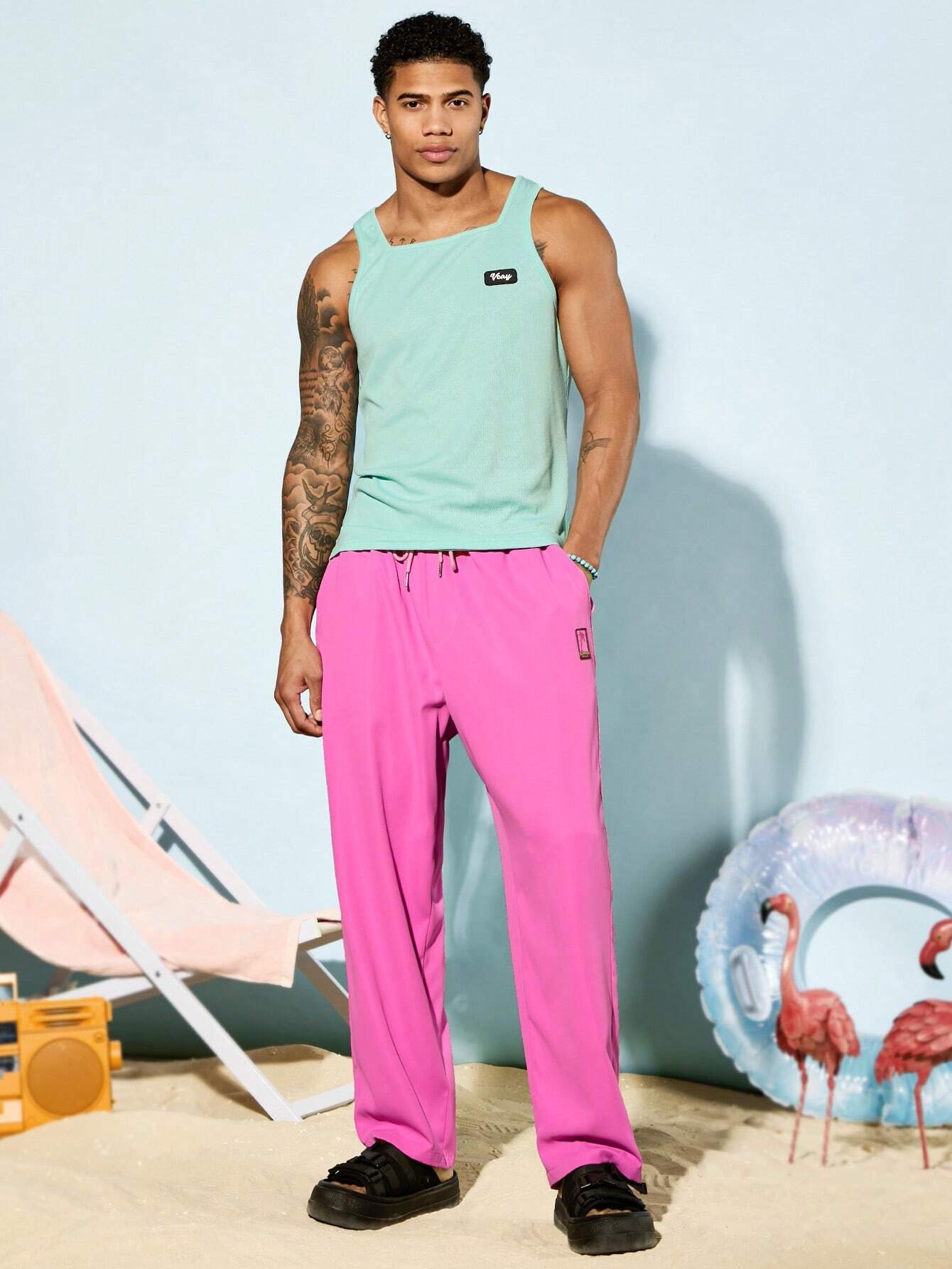 Manfinity VCAY Men Knitted Casual Patch Detail Drawstring Waist ...