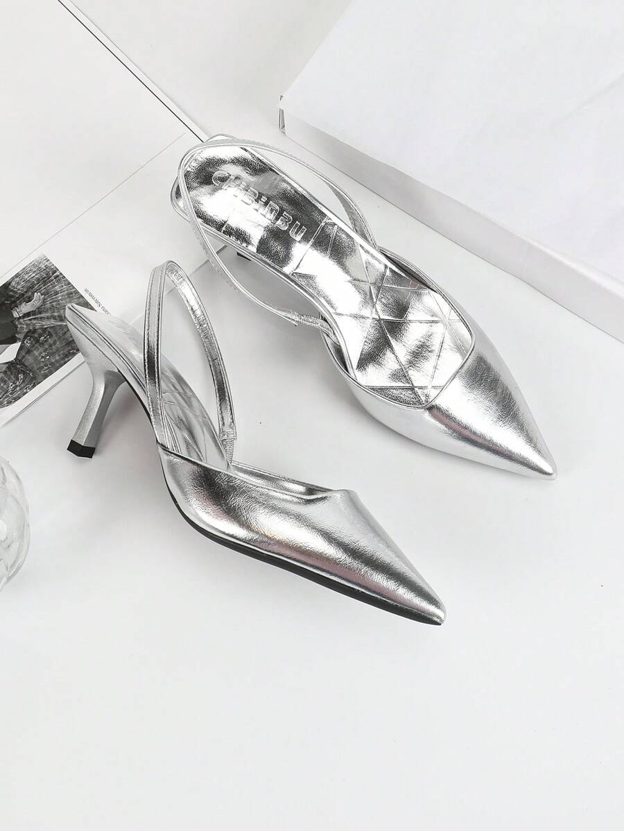 Women Silver High Heel Mary Jane Pumps With Kitten Heels, Wedding Shoes ...