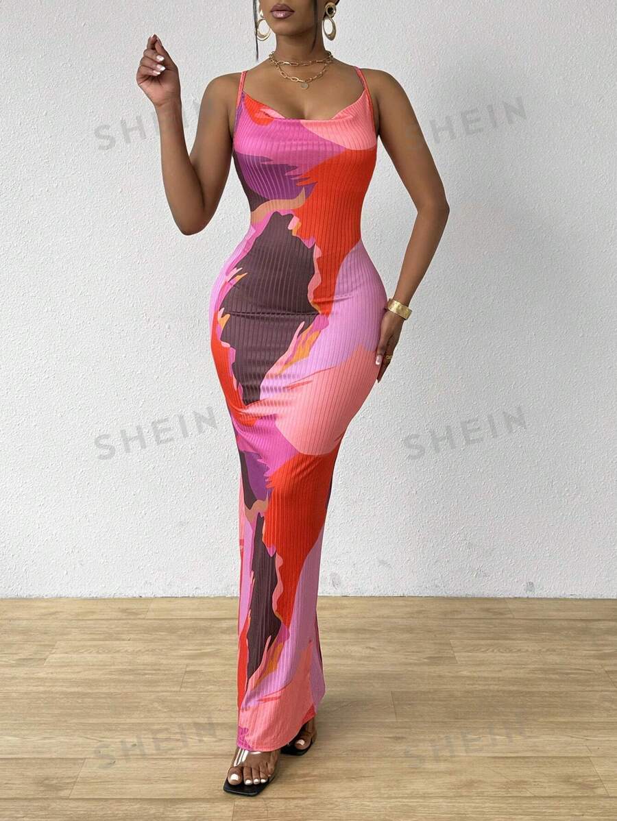 SHEIN Slayr Women Bodycon Party Dress With Color Block And Printed ...