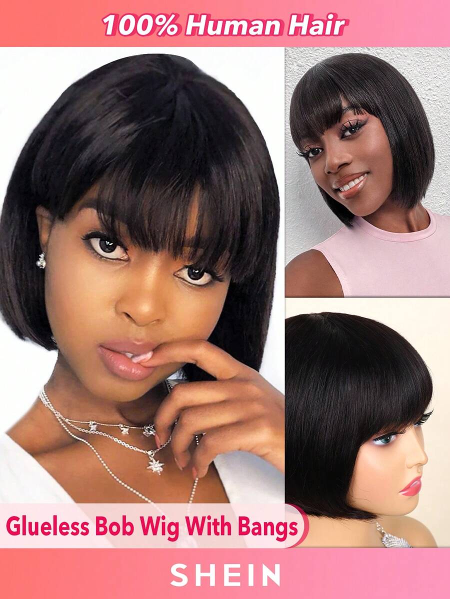 8-16 Inch Short Bob Natural Black Color Human Hair Wig With Bone ...