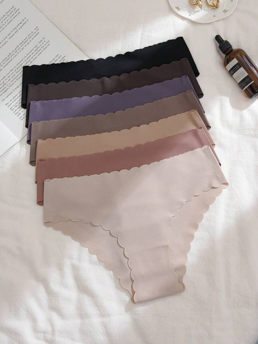 Solid Color Scallop Edge Simple And Invisible Triangle Panties (Set Of ...