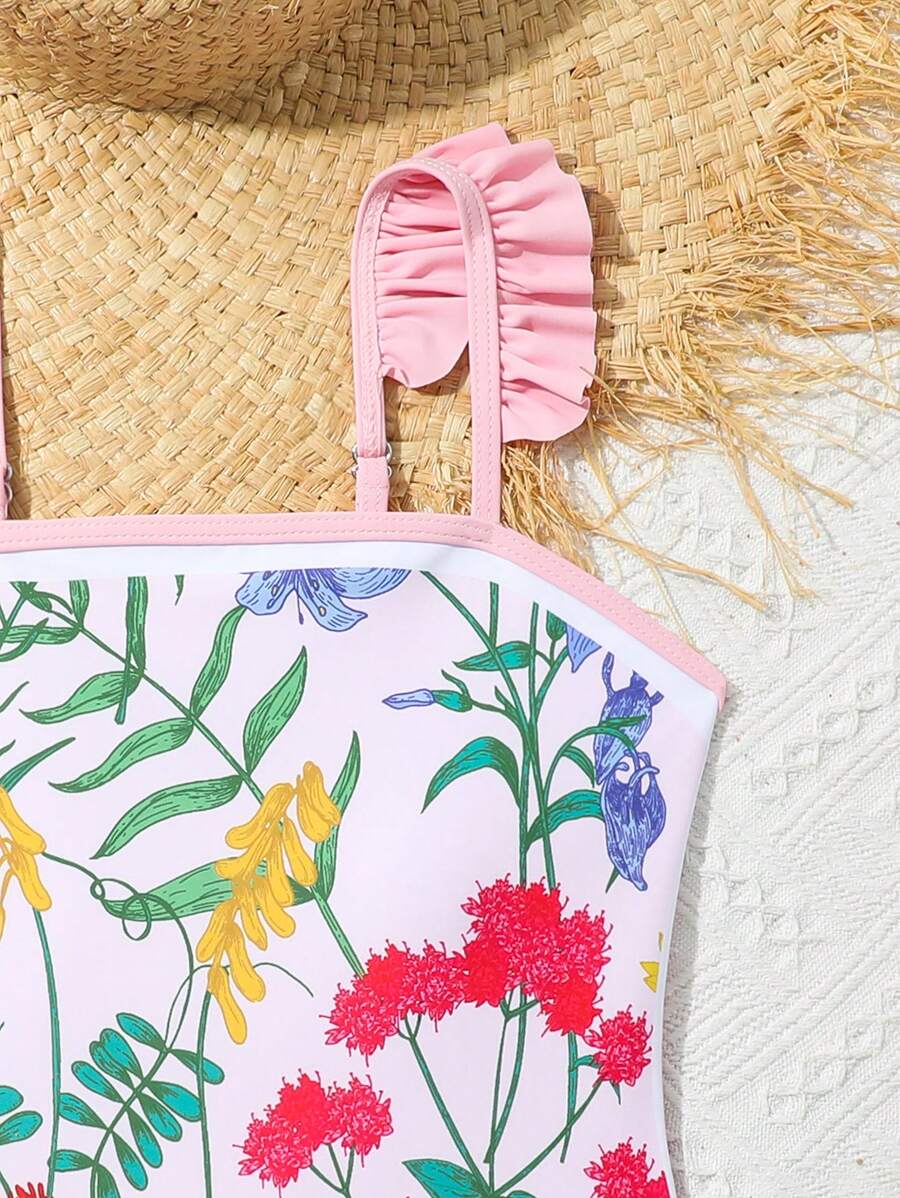 Tween Girls' One-Piece Swimsuit With Ruffle Edge And Seamless Print ...