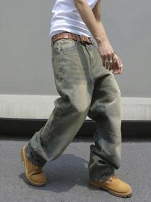 Manfinity Hypemode Men's Fashionable Loose Fit Jeans With Vintage ...