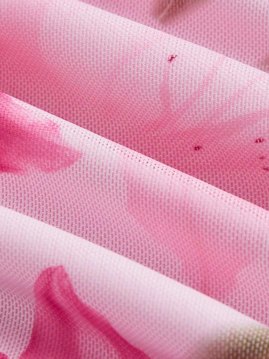 SHEIN MOD Women Pink Floral Pattern Asymmetric Hem Bandeau Top | SHEIN USA