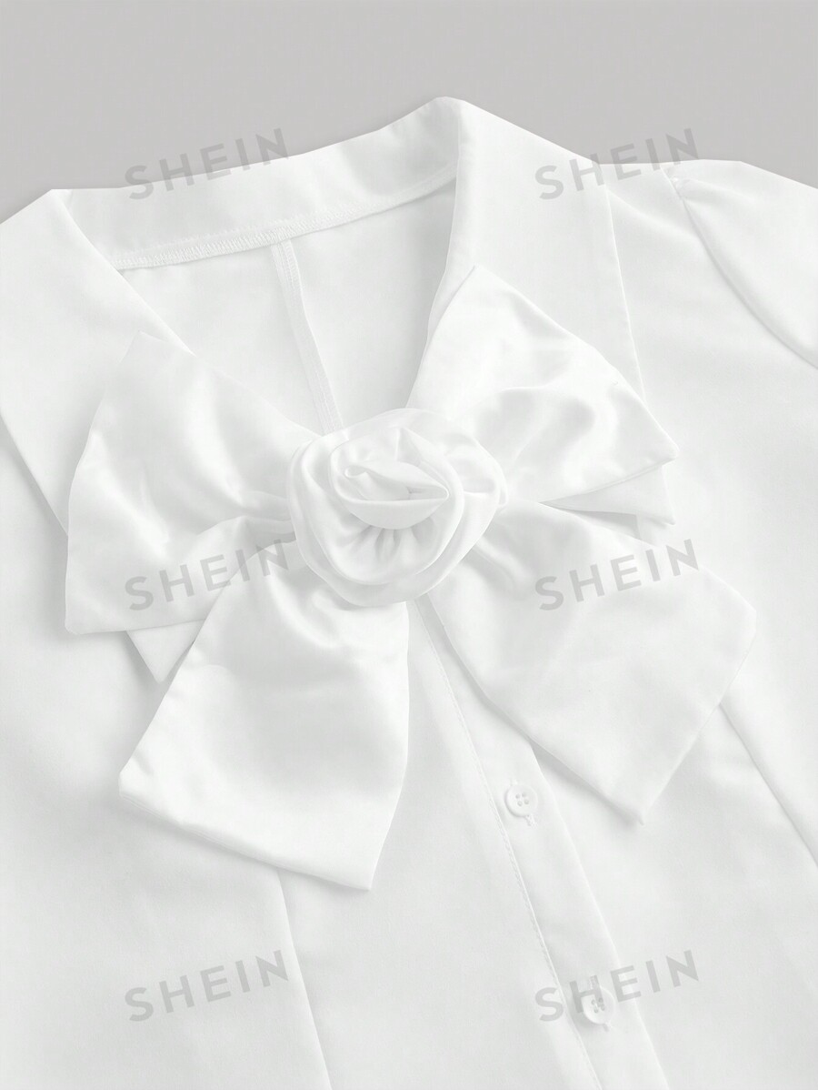 SHEIN MOD Plus Romantic Summer Short Sleeve Blouse Featuring 3D Bow ...