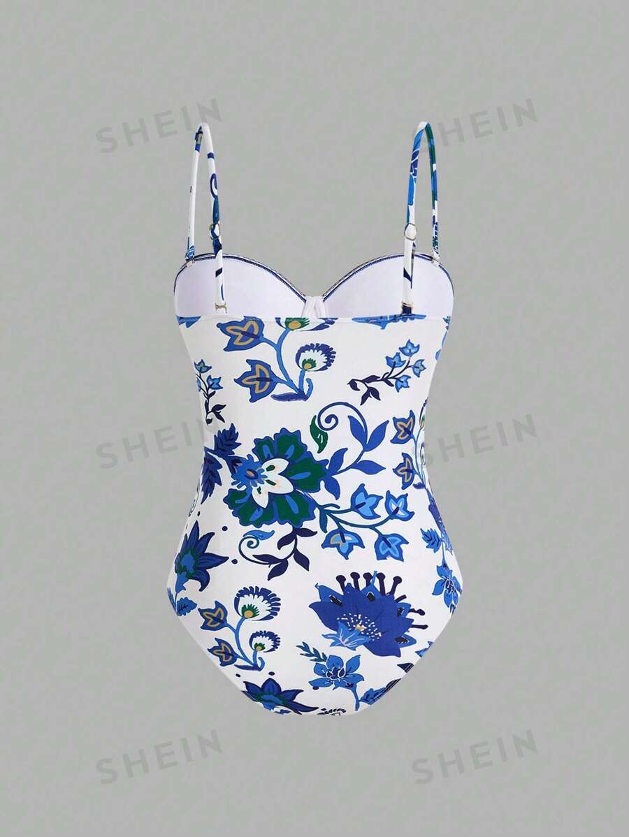 SHEIN Swim Oasis Maiô feminino de uma peça com alças de cami e estampa ...
