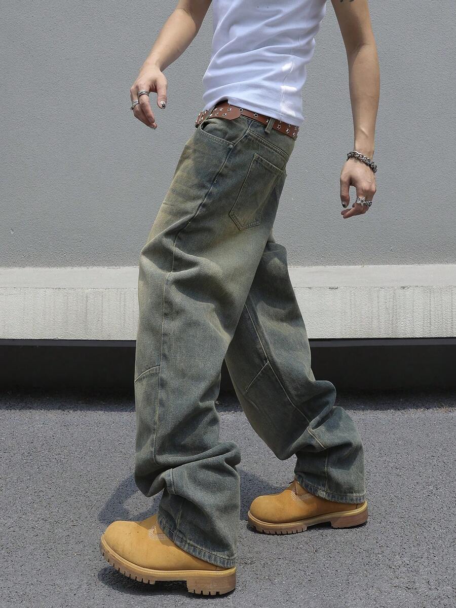 Manfinity EMRG Men's Fashionable Loose Fit Jeans With Vintage ...