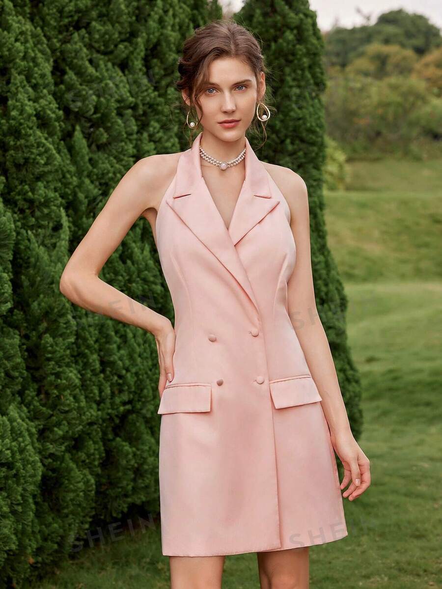 SHEIN Privé Fashionable Backless Suit Jacket For Women With Notched ...