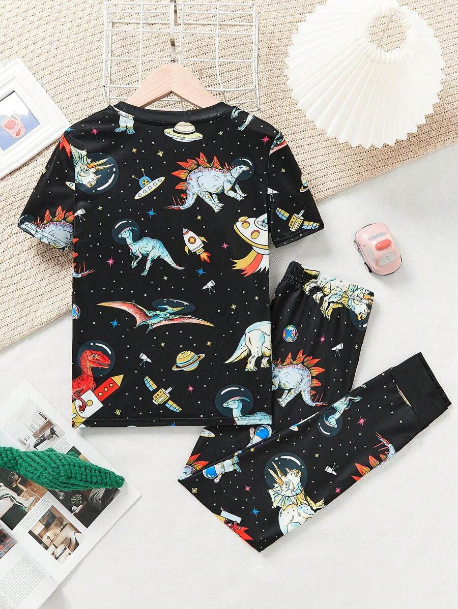 SHEIN Tween Boy Snug Fit Dinosaur Pattern Glow-In-The-Dark Knit Home ...