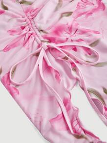 SHEIN MOD Women Pink Floral Pattern Asymmetric Hem Bandeau Top | SHEIN USA