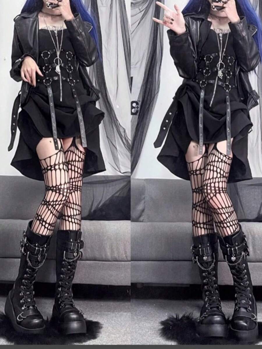ROMWE Goth Motorcycle Girl Lolita Gothic Boots Ins High Heels Thick-Soled Short Boots Spring ...