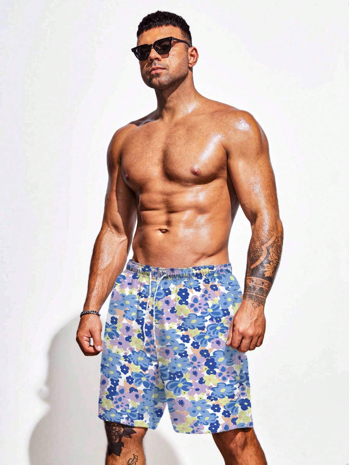 Manfinity Men Plus Size Stylish Loose Fit Ditsy Floral Print Beach ...