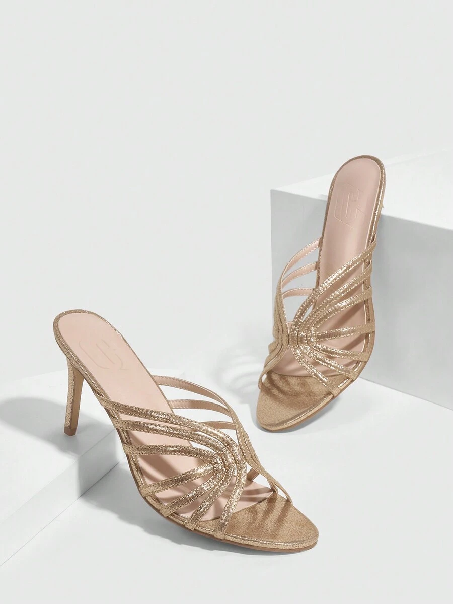 CUCCOO TILAWA Round Toe High Heels Gold Women's Stiletto Party Sandals ...