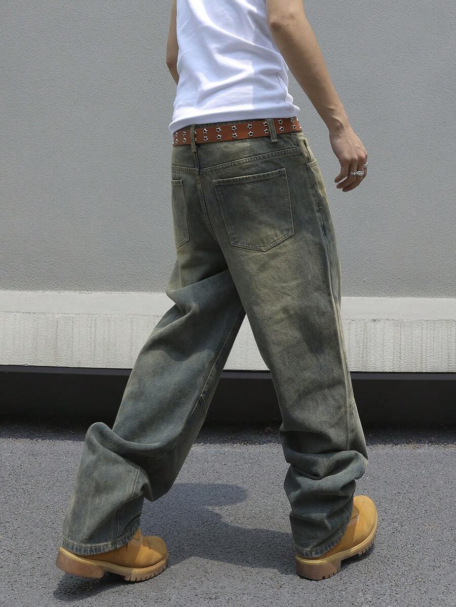 Manfinity EMRG Men's Fashionable Loose Fit Jeans With Vintage ...