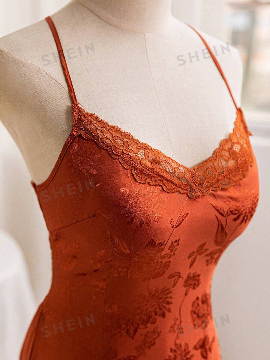 SHEIN WYWH Women Holiday Style Floral Print Satin Fabric Slip Dress ...