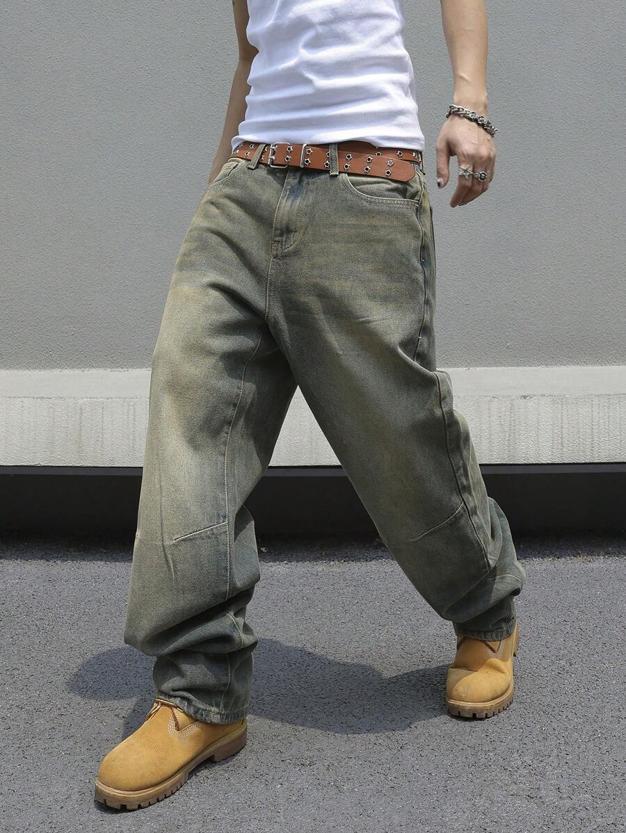 Manfinity EMRG Men's Fashionable Loose Fit Jeans With Vintage ...