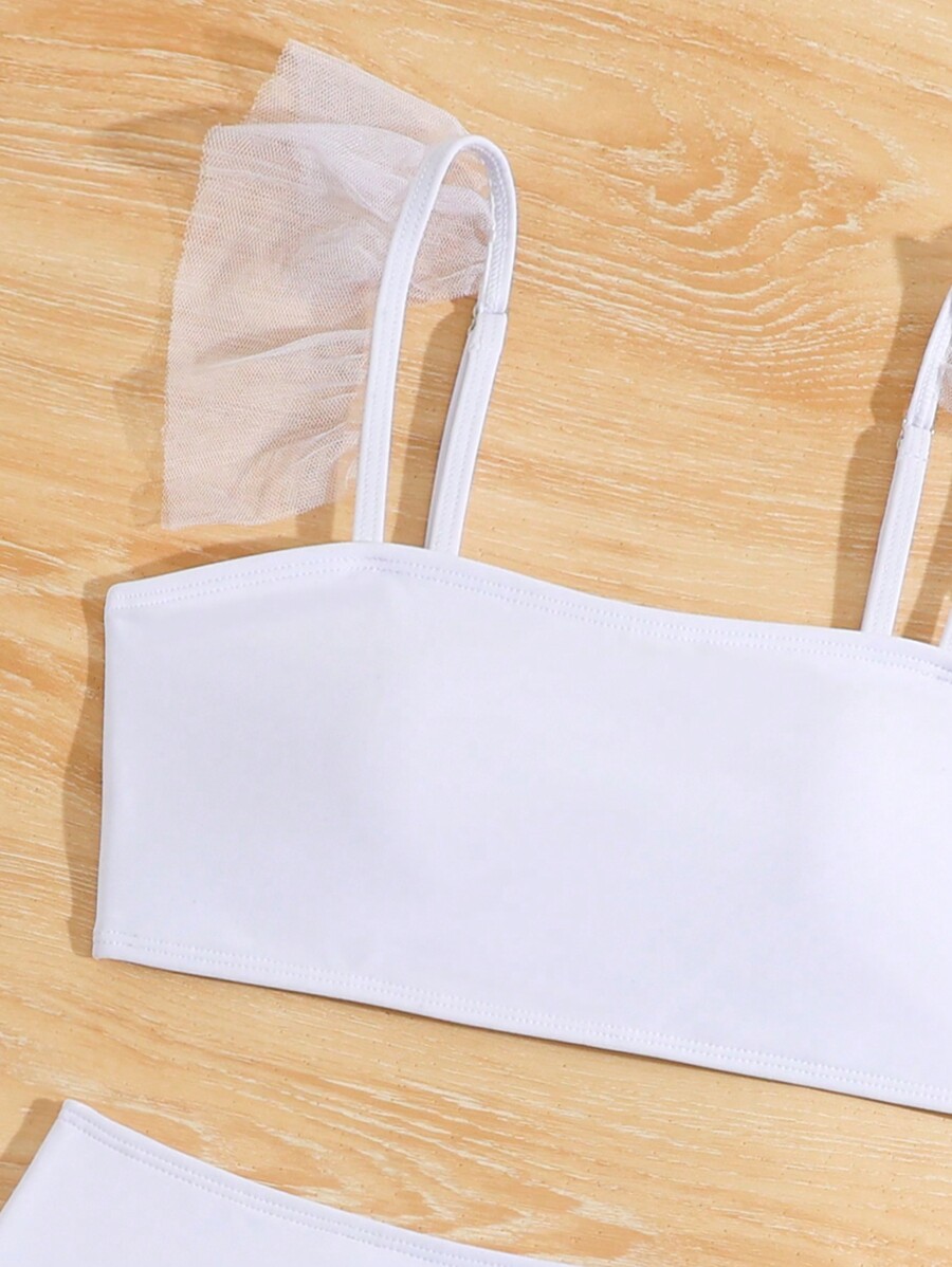 Teen Girls Ruffle Trim Solid Color Swimwear Matching Bikini Set With ...