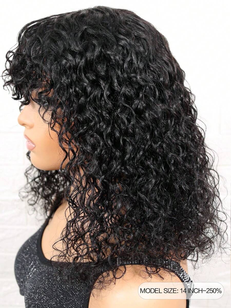Water Wave Human Hair Wigs With Bangs Real Affordable Hair Replacement ...