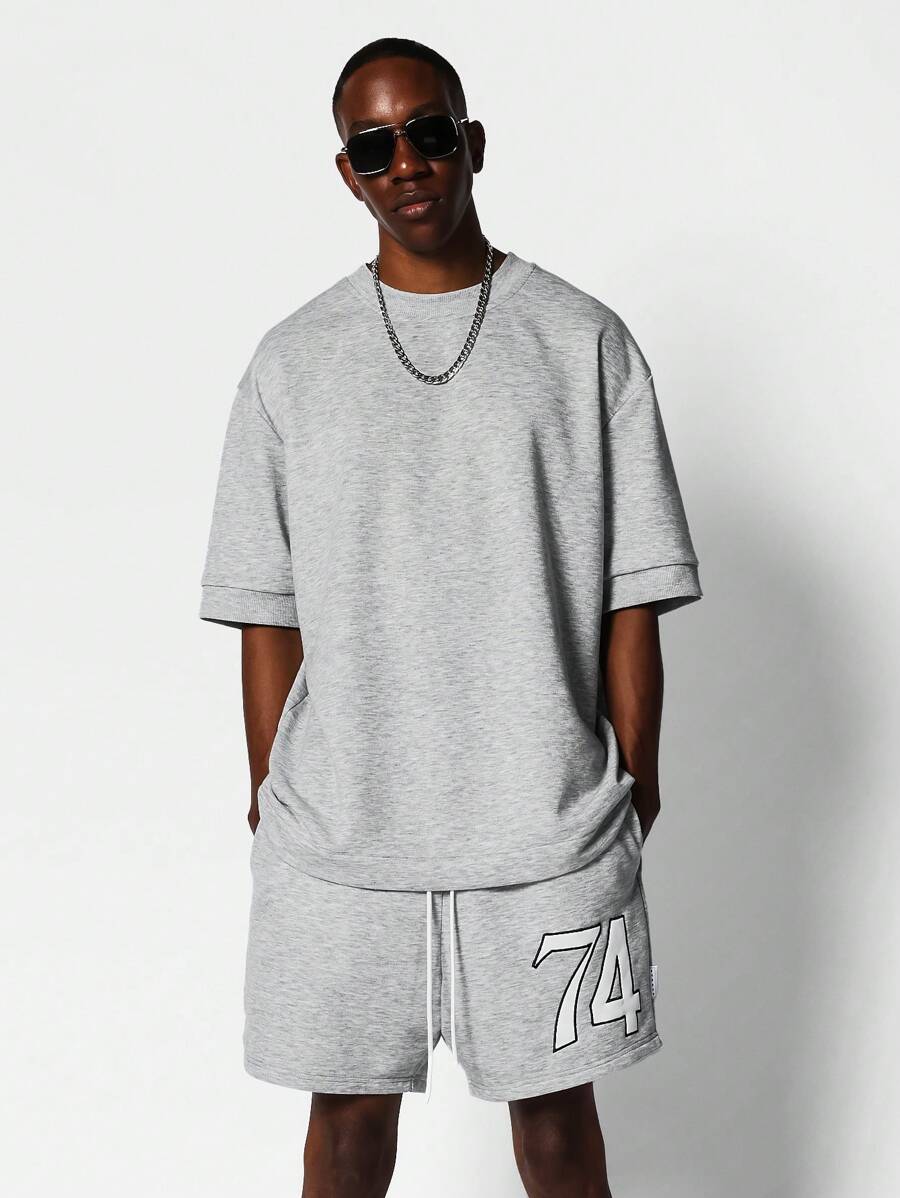 SUMWON Oversized Fit Loop Back Tee With Number Applique And Short 2 ...
