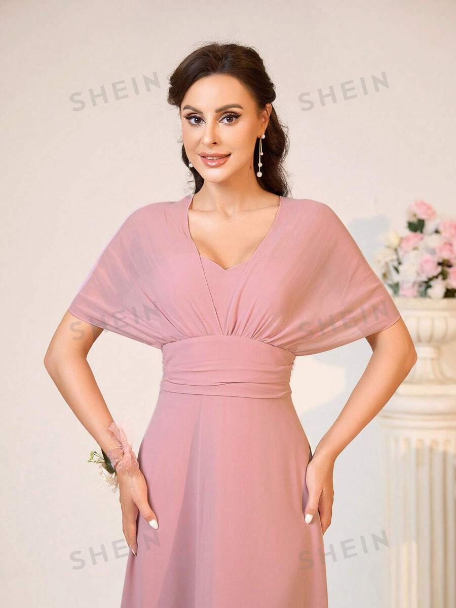SHEIN Belle Robe en mousseline de soie rose élégante et romantique pour ...
