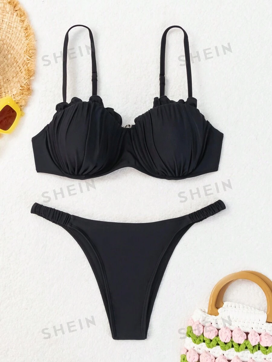 SHEIN Swim Vcay Error Shoulder Straps Summer Bikini Set, Split Swimsuit ...